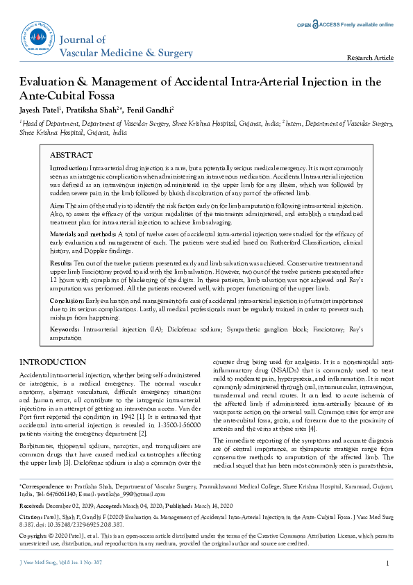 (PDF) Evaluation management of accidental intra-arterial injection in ...