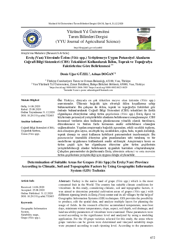 (PDF) Determination of Suitable Areas for Grapes (Vitis Spp.) In Erciş ...