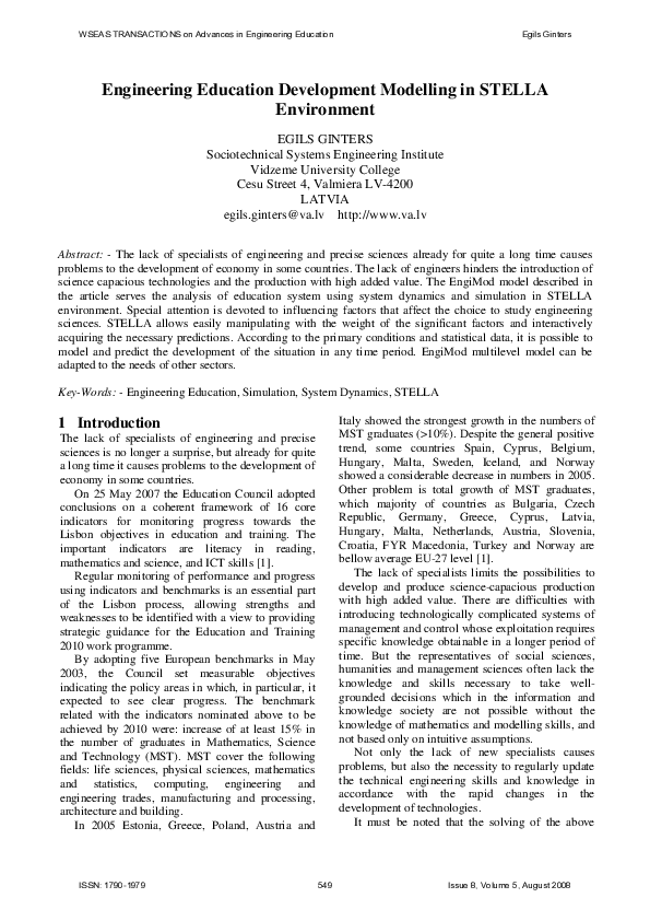 (PDF) Engineering Education Development Modelling in STELLA Environment