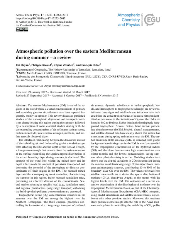 (PDF) Atmospheric pollution over the eastern Mediterranean during ...
