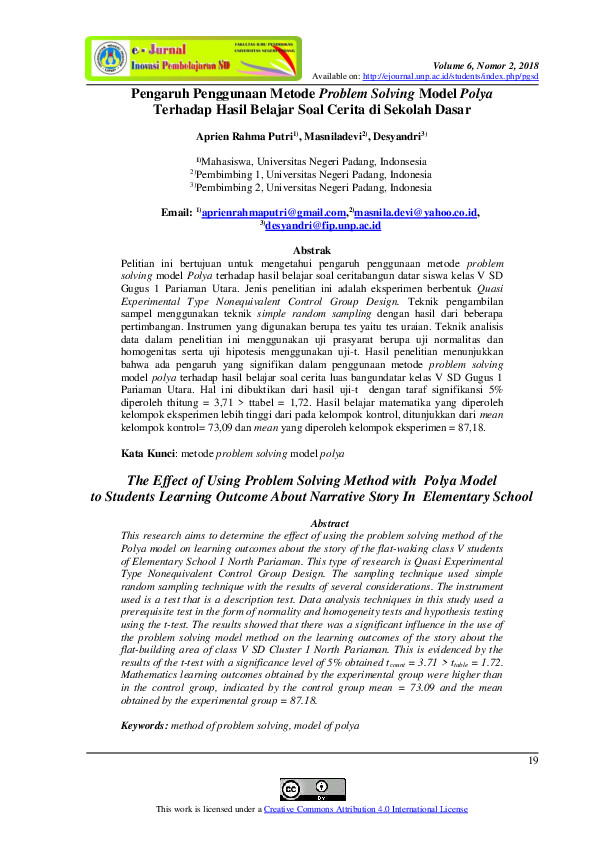 (PDF) Pengaruh Penggunaan Metode Problem Solving Model Polya Terhadap ...