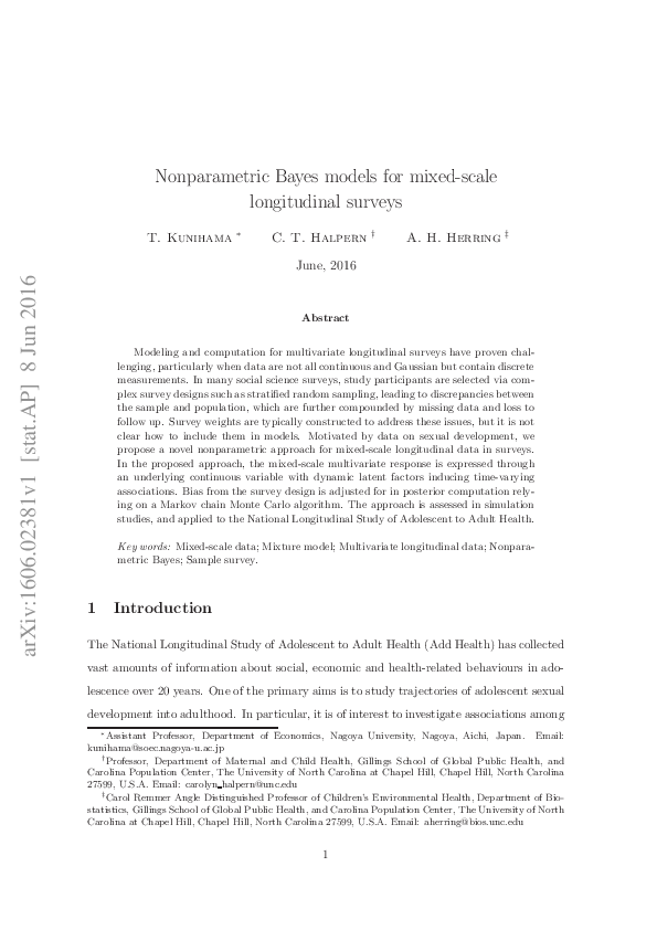 Pdf Nonparametric Bayes Models For Mixed Scale Longitudinal Surveys Carolyn Halpern 7617