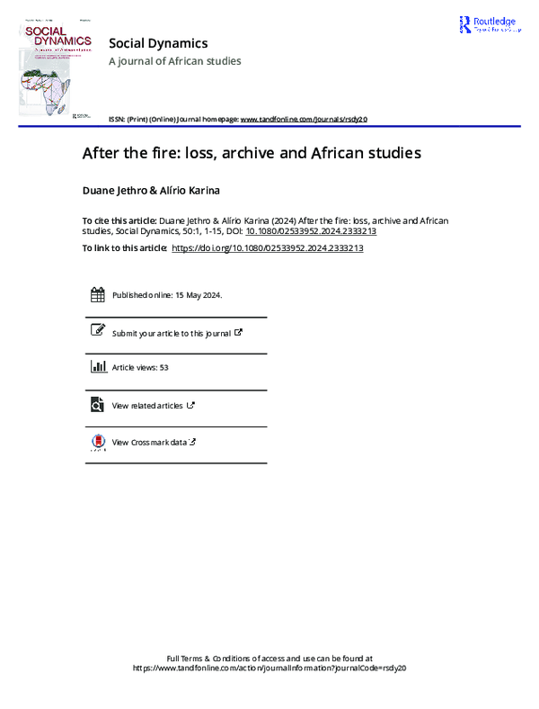 (PDF) After the fire: loss, archive and African studies