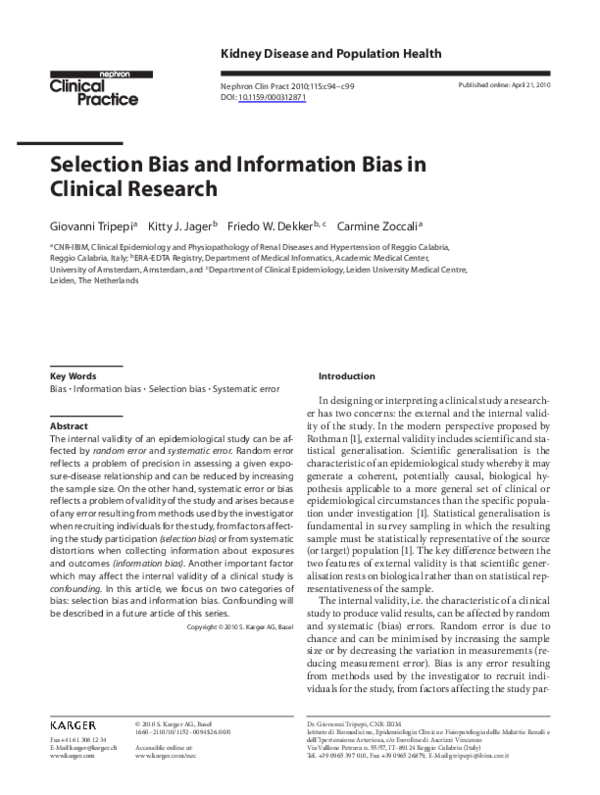 (PDF) Selection Bias and Information Bias in Clinical Research