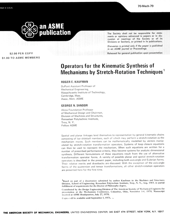 (PDF) Operators For Kinematic Synthesis
