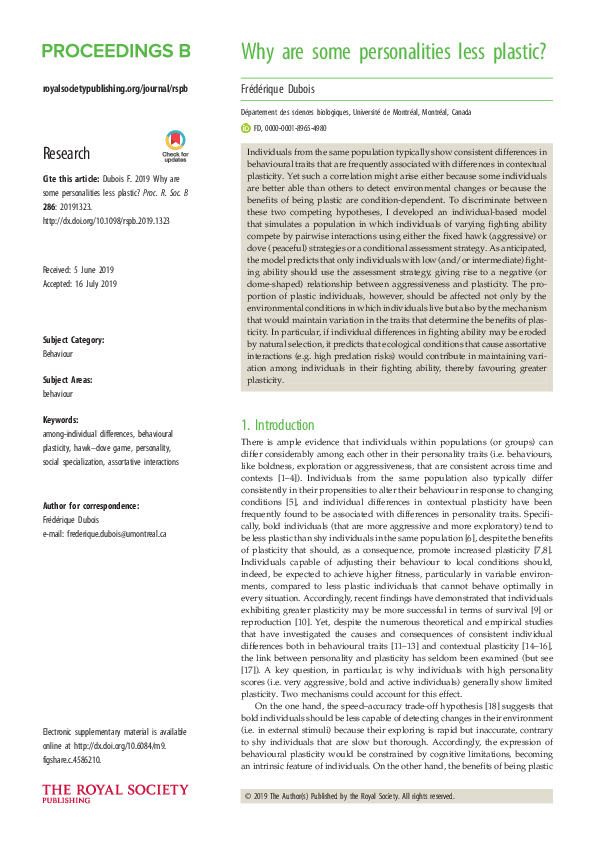 (PDF) Why are some personalities less plastic?