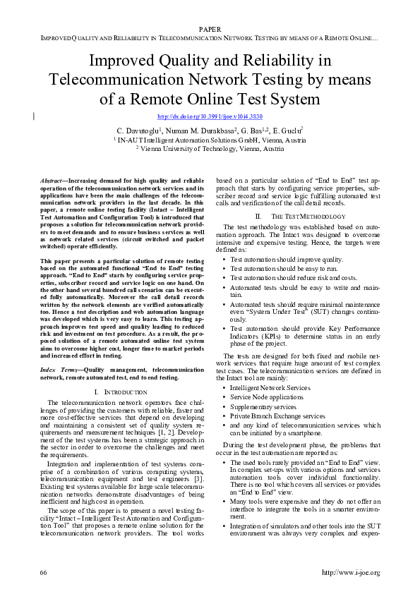 (PDF) Remote Online Testing System for Reliable Telecom Services