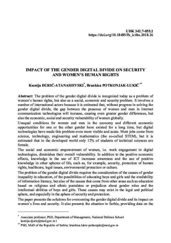 (PDF) Impact of the Gender Digital Divide on Security and Women’s Human ...