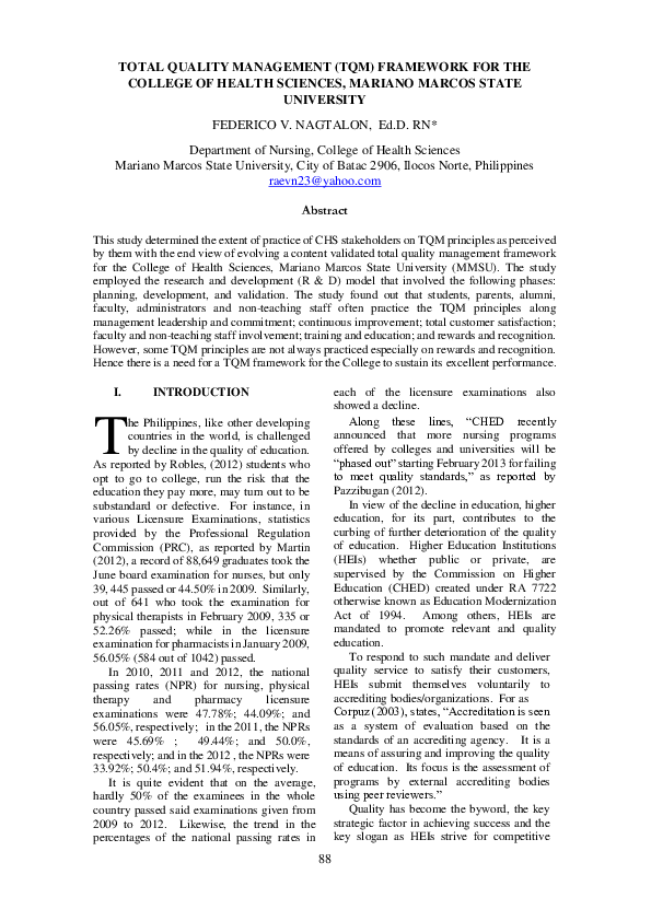 (PDF) Total Quality Management (TQM) Framework for the College of ...