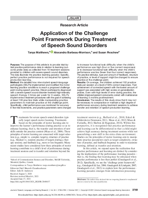 (PDF) Application of the Challenge Point Framework During Treatment of ...