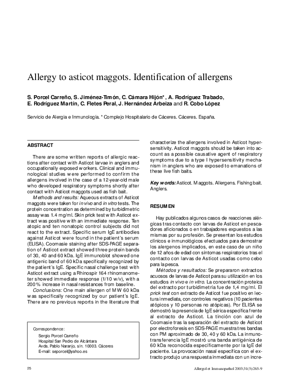 (PDF) Allergy to asticot maggots. Identification of allergens