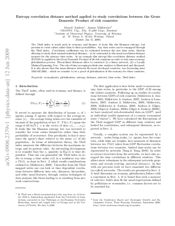 (PDF) Entropy Correlation Distance Method Applied to Study Correlations Between the Gross ...