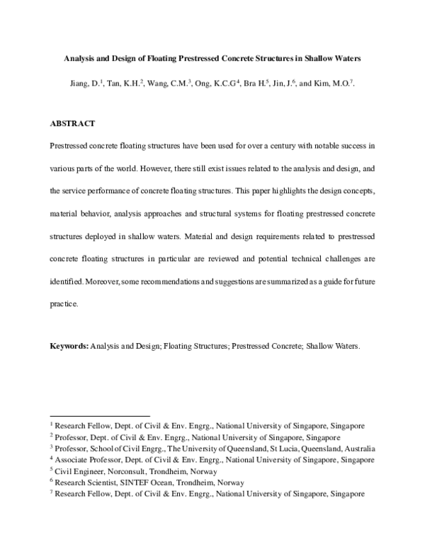 (PDF) Analysis and design of floating prestressed concrete structures in shallow waters