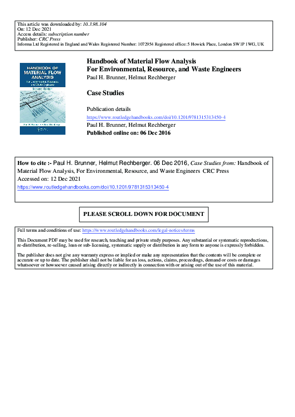 (PDF) Handbook of Material Flow Analysis | Paul H. Brunner - Academia.edu
