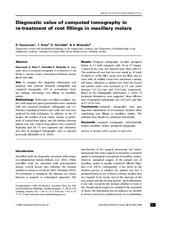 (PDF) Diagnostic value of computed tomography in re-treatment of root ...