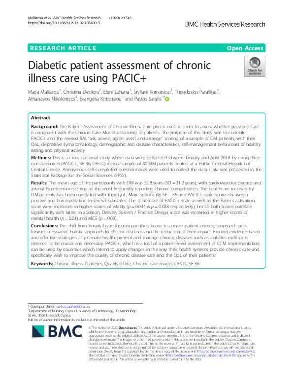 (PDF) Diabetic patient assessment of chronic illness care using PACIC+