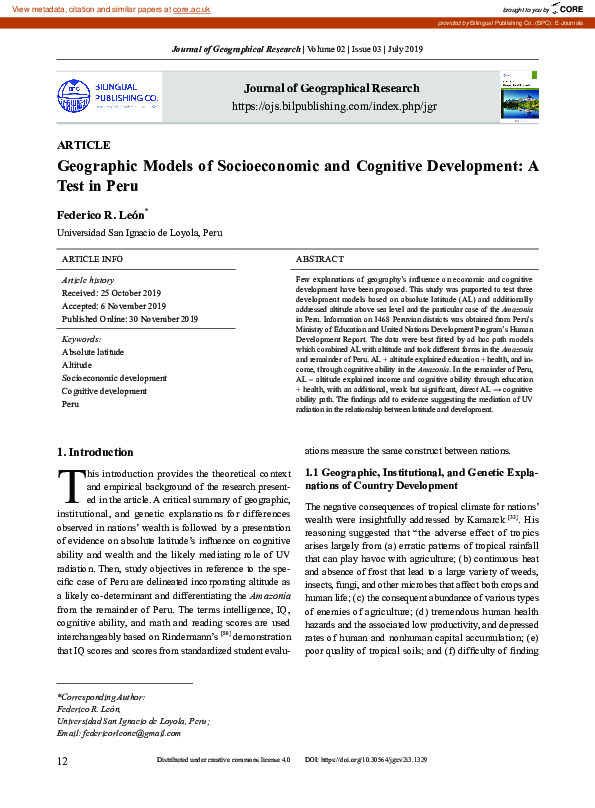 (PDF) Geographic Models of Socioeconomic and Cognitive Development: A ...