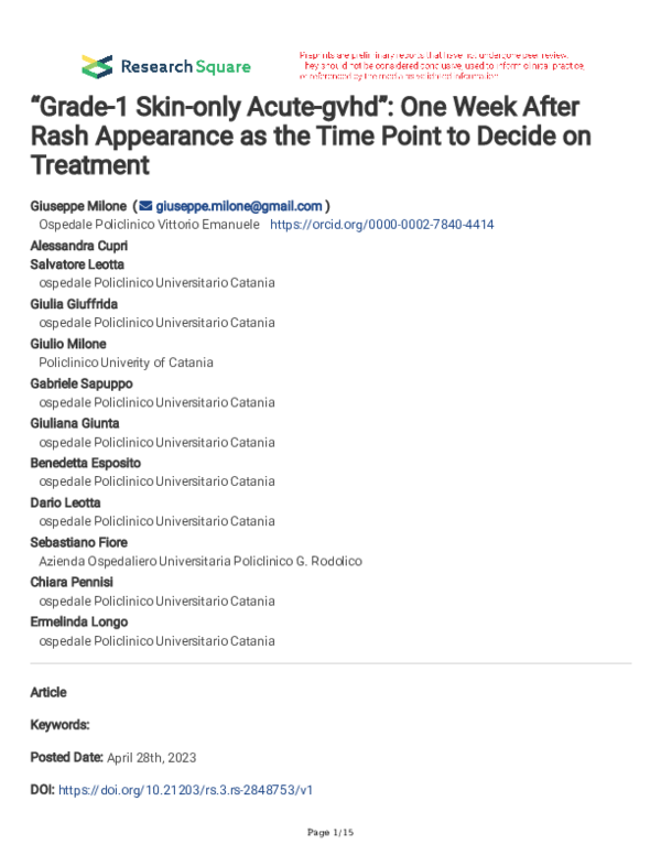 (PDF) “Grade-1 Skin-only Acute-gvhd”: One Week After Rash Appearance as ...