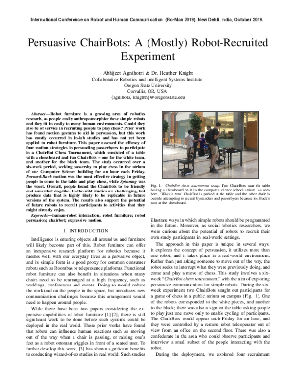 (PDF) Persuasive ChairBots: A (Mostly) Robot-Recruited Experiment