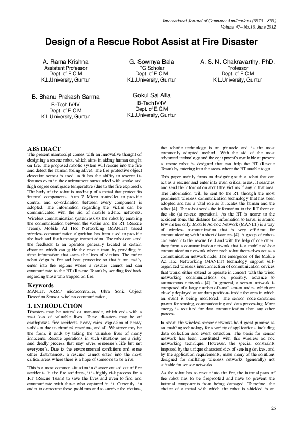 (PDF) Design of a Rescue Robot Assist at Fire Disaster