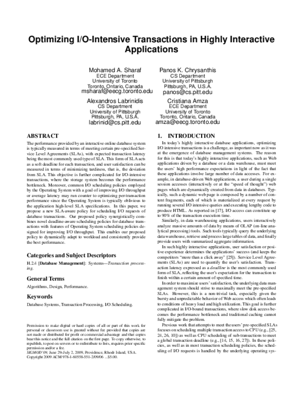 (PDF) Optimizing i/o-intensive transactions in highly interactive applications | Panos ...
