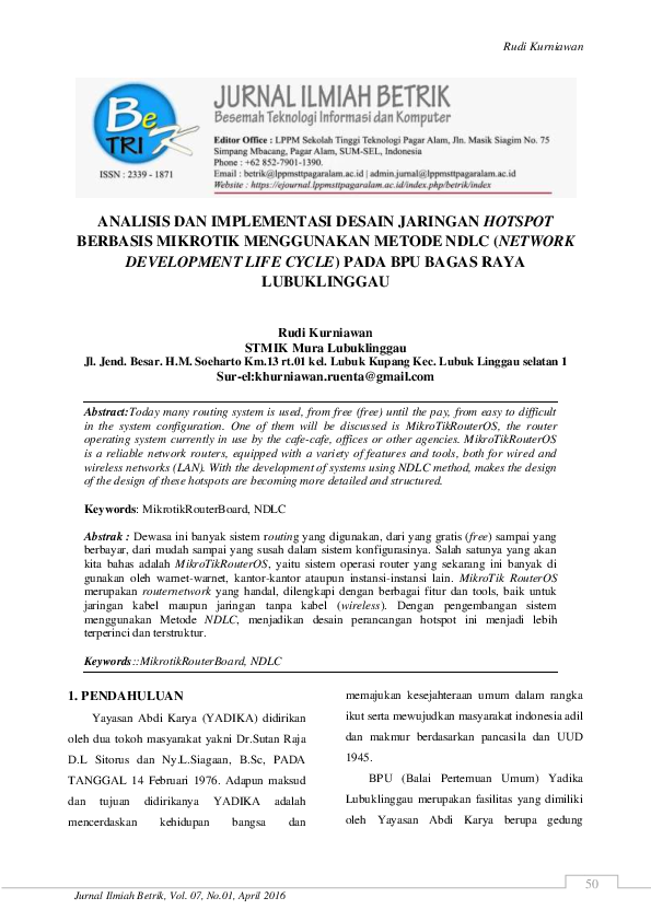 (PDF) Analisis Dan Implementasi Desain Jaringan Hotspot Berbasis Mikrotik Menggunakan Metode ...