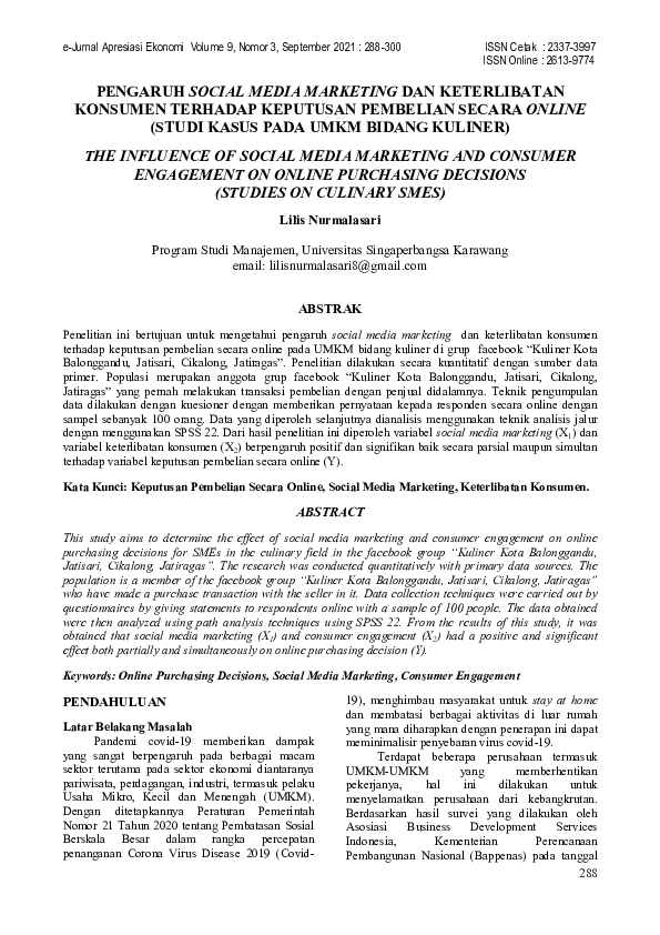 (PDF) PENGARUH SOCIAL MEDIA MARKETING DAN KETERLIBATAN KONSUMEN TERHADAP KEPUTUSAN PEMBELIAN ...