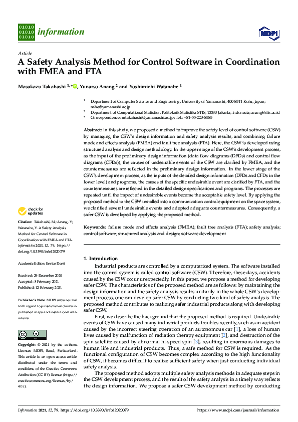 (PDF) A Safety Analysis Method for Control Software in Coordination with FMEA and FTA ...