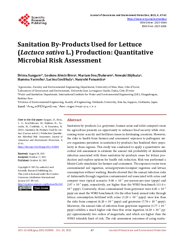 (PDF) Sanitation By-Products Used for Lettuce ( Lactuca sativa L.) Production: Quantitative ...