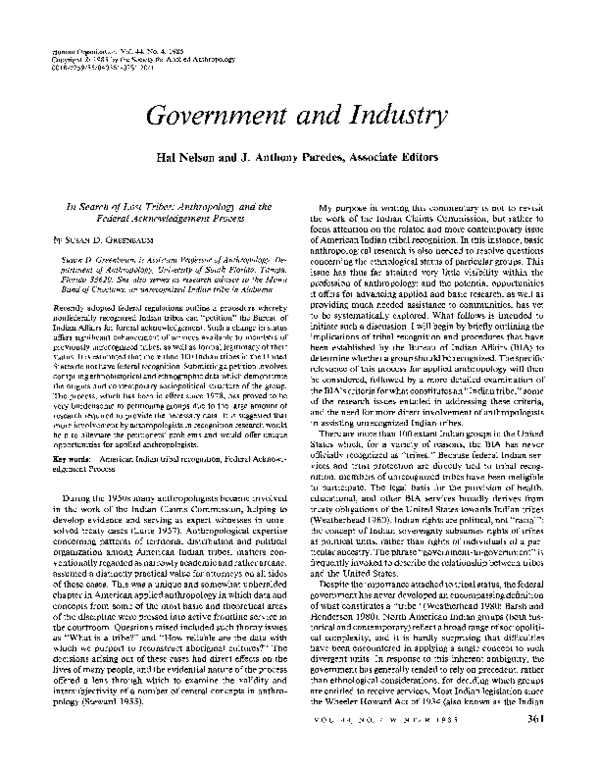 (PDF) In Search of Lost Tribes: Anthropology and the Federal ...