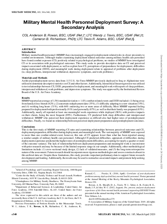 (PDF) Military Mental Health Personnel Deployment Survey: A Secondary ...