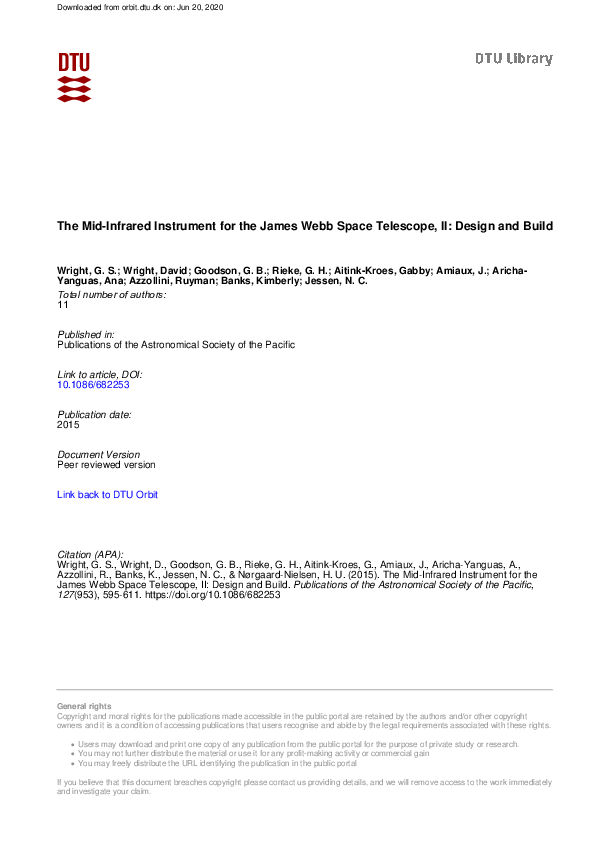 (PDF) The Mid-Infrared Instrument for the James Webb Space Telescope ...