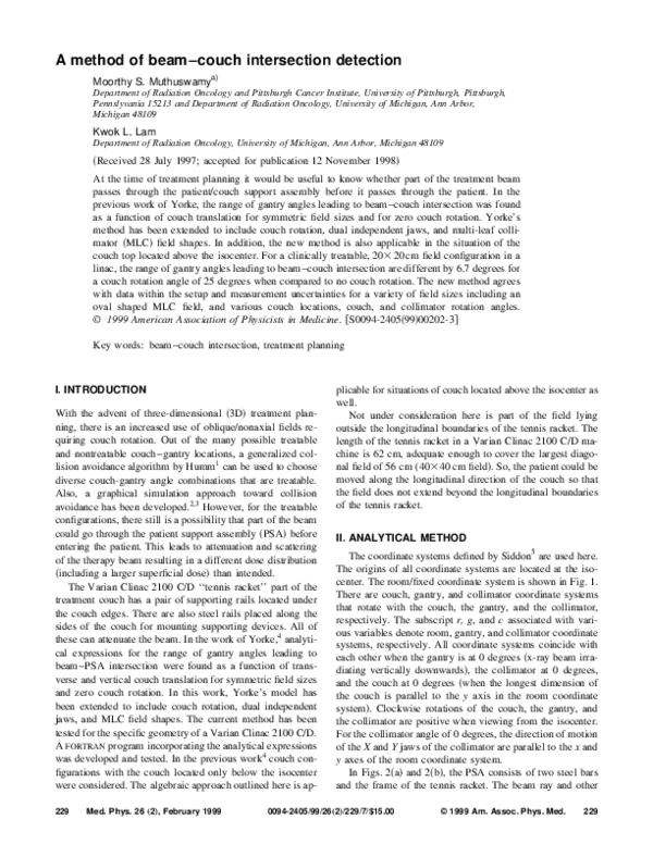 (PDF) A method of beam–couch intersection detection
