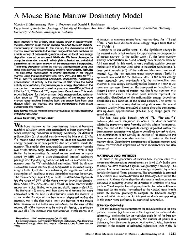 (PDF) A mouse bone marrow dosimetry model