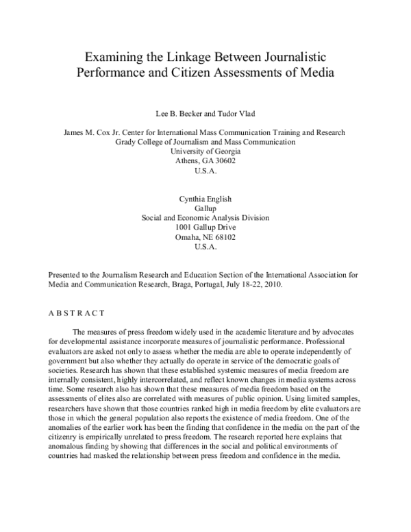 (PDF) Examining the Linkage Between Journalistic Performance and ...
