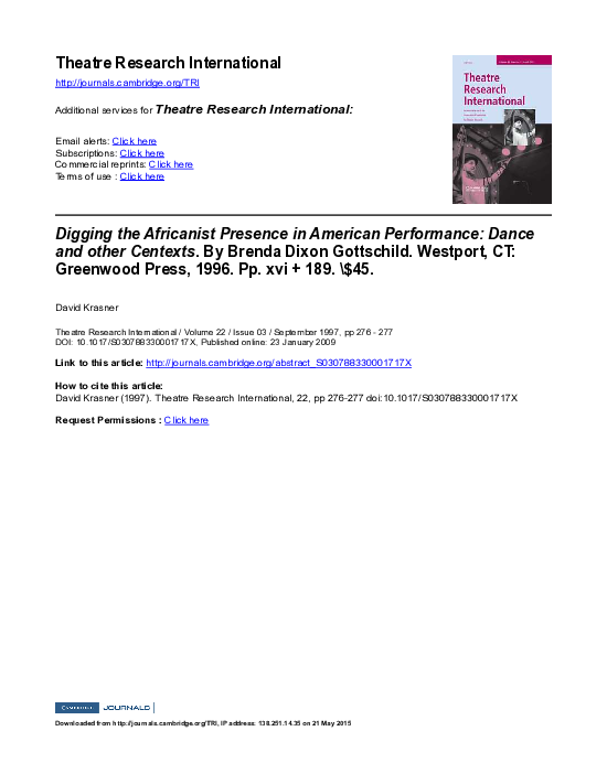 (PDF) Digging the Africanist Presence in American Performance: Dance ...