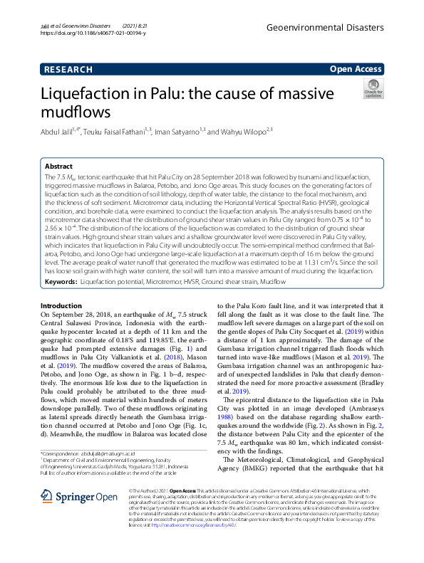 (PDF) Liquefaction in Palu: the cause of massive mudflows
