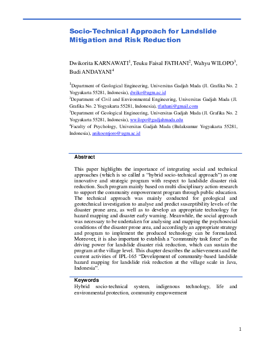 (PDF) Socio-Technical Approach for Landslide Mitigation and Risk Reduction