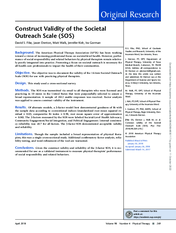 (PDF) Construct Validity of the Societal Outreach Scale (SOS)
