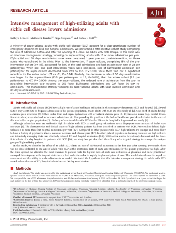 (PDF) Intensive management of high-utilizing adults with sickle cell ...