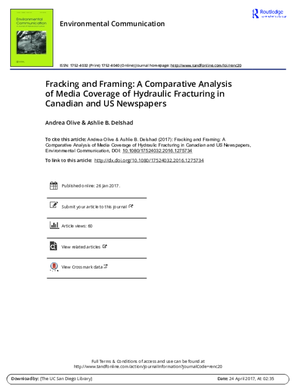 (PDF) Fracking and Framing: A Comparative Analysis of Media Coverage of Hydraulic Fracturing in ...