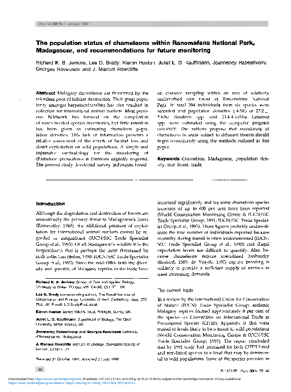 (PDF) The population status of chameleons within Ranomafana National Park, Madagascar, and ...