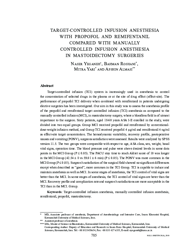 (PDF) Target-controlled infusion anesthesia with propofol and ...