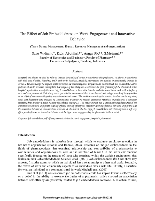 (PDF) The Effect of Job Embeddedness on Work Engagement and Innovative Behavior