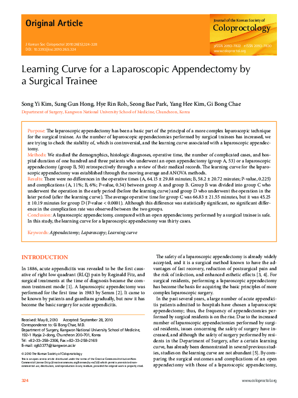 (PDF) Learning curve for a laparoscopic appendectomy by a surgical trainee