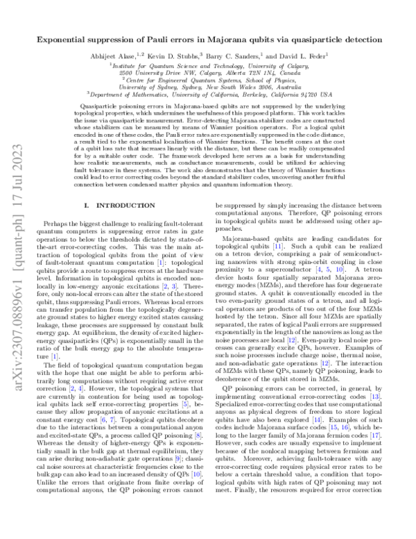 (PDF) Exponential suppression of Pauli errors in Majorana qubits via ...