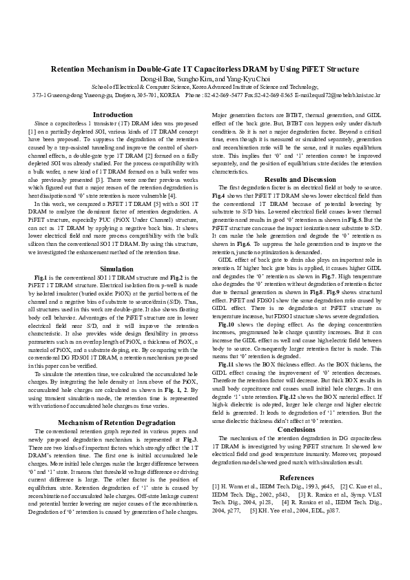 (PDF) Retention Mechanism in Double-Gate 1T Capacitorless DRAM by Using ...
