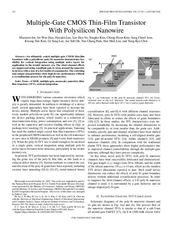 (PDF) Multiple-Gate CMOS Thin-Film Transistor With Polysilicon Nanowire