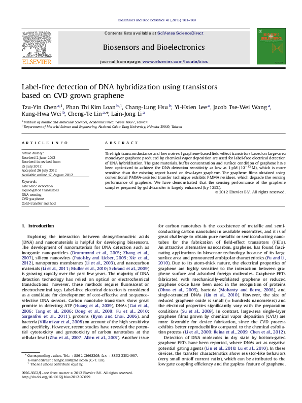 (PDF) Label-free DNA Detection Using High-Performance Graphene Transistors