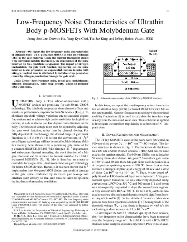 (PDF) Noise Behavior in UTB p-MOSFETs with Mo Gate